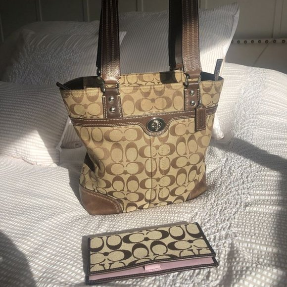 Coach | Bags | Coach Signature Cloth Bag Checkbook Cover | Poshmark